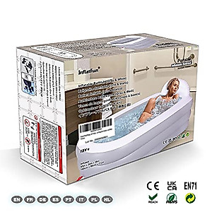 Inflatable Bathtub for adults, 65"×34"×28" Foldable Portable Bathtub, Blow UP Bath Tub with Backrest for Home Spa or Ice Bath(Gray White) (With Pump)
