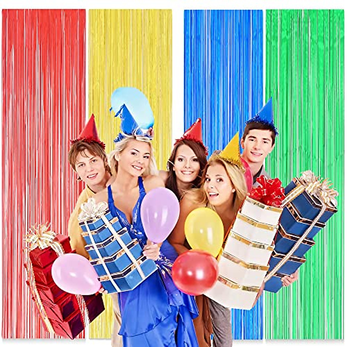 Boopati 3.2x6.6 ft Red Yellow Blue Green Metallic Tinsel Foil Fringe Curtains for Mario Theme Party Boy Birthday Baby Shower Photo Backdrop Decorate,4 Packs