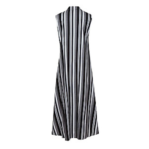 F_Gotal Womens Casual Long Maxi Sundress, Rainbow Button Down Roll up Sleeve Dress, Stripes Loose Maxi Pockets Dresses