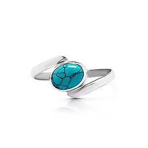 Koral Jewelry Synthetic Turquoise Vintage Gipsy Small Ring 925 Sterling Silver Boho Chic US Size 5 6 7 8 9 (8.5)