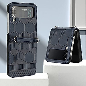 NVWA Compatible with Samsung Galaxy Flip 4 Case Football Pattern Series Full Body Dark Blue Leather Phone Protective Cover for Samsung Galaxy Z Flip4 5G