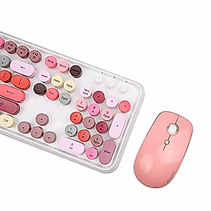 SADES V2020 White Colorful Wireless Keyboard with Round Keycaps,2.4GHz Dropout-Free Connection,Long Battery Life,Cute Wireless Moues for PC/Laptop/Mac