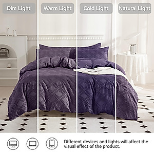 JELLYMONI Purple Duvet Cover Twin Size - 3 PCS Microfiber Tufted Duvet Cover Set, Boho Textured Duvet Cover Jacquard Rhombus Geometric Pattern Duvet Cover with Corner Ties & Zipper Closure