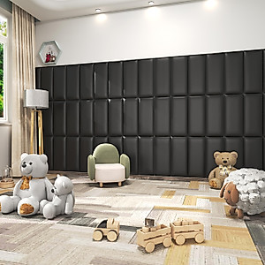 IMXPW Peel and Stick Headboard for Queen Size, Upholstered Faux Leather Wall Mounted Headboard, Pack of 6 Panels (Each 24"x10", Black)