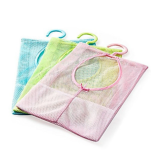 yueton 3pcs Colorful Hanging Mesh Bag, Bathroom Shower Storage Organizer Set Hamper Bag Closet Rack Clothes Clip Collection Bag