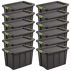 Sterilite 15273V04 Tuff1 Latching 30 Gallon Plastic Stackable Temperature & Impact Resistant Storage Tote Container Bin with Lid, Gray (12 Pack)