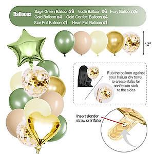 Lasocy Sage Green Happy Birthday Party Decorations Sage olive green Gold Retro Green Balloons Nude Happy Birthday Banner Neutral Rustic Botanical Greenery Décor Supplies for Women Girls Baby