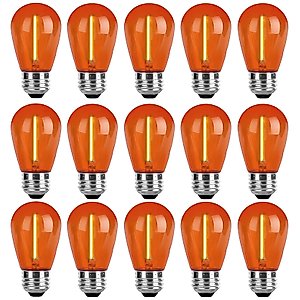 Minsily 15 Pack S14 LED Light Bulb Orange LED Replacement Bulbs 1W Orange S14 LED String Light Bulb E26 Plastic Shatterproof Edison LED Decorative Bulbs for Outdoor Home Patio Christmas Decor(Orange)