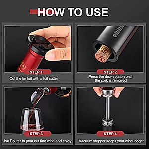 Electric Wine Opener Set ,Wine Bottle Opener Gifts for Home Kitchen,Wine Gifts for Wine Lovers, 5 in 1 Automatic Wine Bottle Opener with Foil Cutter Vacuum Stoppers Pourer