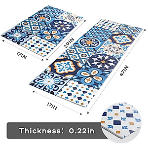 Ashler Kitchen Mats Anti-Fatigue Kitchen Rugs, Non-Slip Waterproof Kitchen Floor Mats, 2PCS Ergonomic Comfort Foam Standing Rug for Kitchen, Office, Floor, Laundry, Sink, 17x47 in & 17x29 in, Blue