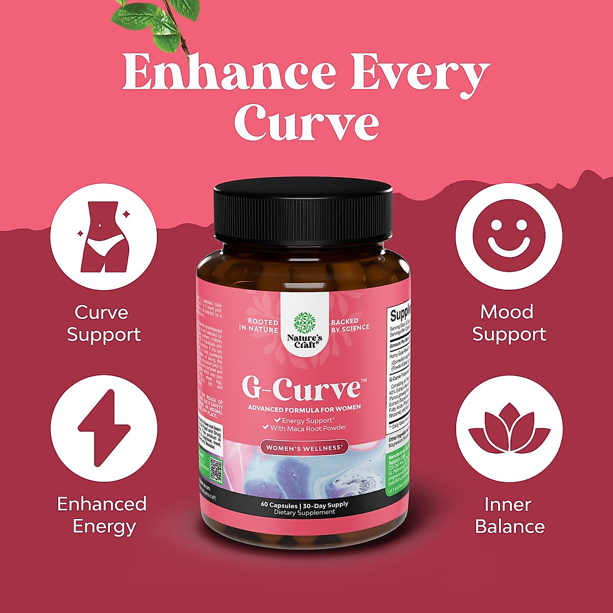 Natures Craft G-Curve Butt and Breast Enhancement Pills - Herbal Enhancer May Support Body Sculpting Curves with Saw Palmetto Extract Horny Goat Weed for Women *Results Vary 60 Count