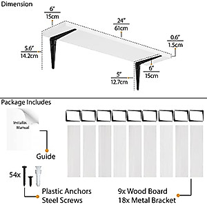 Wallniture Arras Floating Shelves for Living Room Decor, 24" Wall Shelves Office & Kitchen Organization, White Long Bookshelf Set of 9
