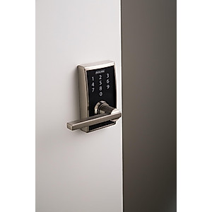 Schlage FE695-CEN-619-LAT Satin Nickel Century Keyless Touch Pad Electronic Leverset with Latitude Lever