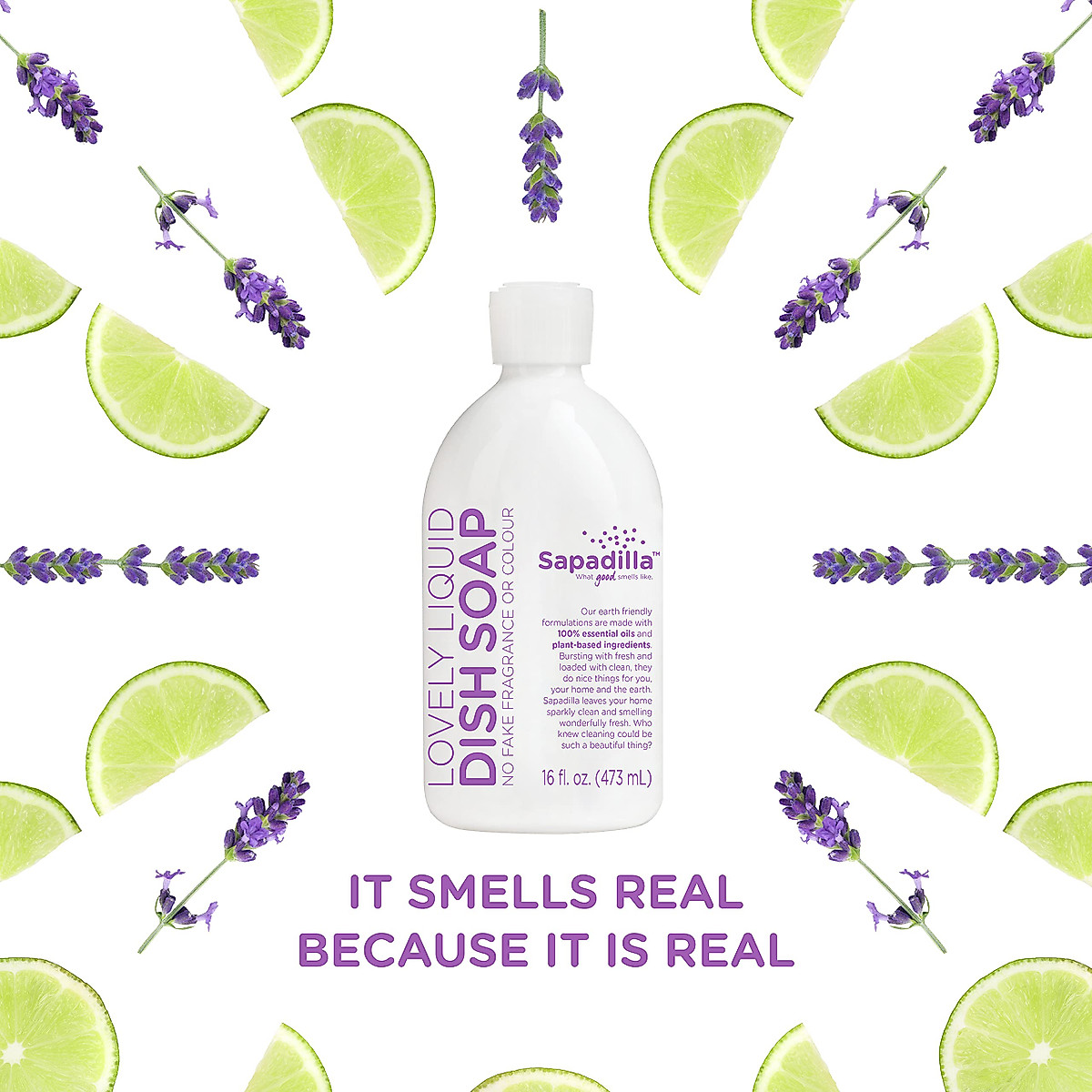 Sapadilla Liquid Dish Soap - Sweet Lavender + Lime - Made with 100% Pure Essential Oil Blends, Tough on Grease, Aromatic & Fragrant Dishwashing Liquid, Plant Based, Biodegradable, 12 Ounce (Pack of 1)