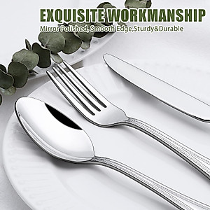 Terlulu 60 Piece Silverware Set for 12, Stainless Steel Flatware Set, Mirror Polished Cutlery Set Utensil Set, Tableware Include Forks Spoons Knives for Home Restaurant, Beaded Handle, Dishwasher Safe