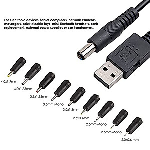Onite DC Plugs Male 4.0x1.7mm, 4.0x1.35mm, 3.5x1.35mm, 3.5mm Mono, 3.0x1.1mm, 2.5x0.7mm, 2.5mm Mono, 2.35x0.7mm, 2.0x0.6mm Adapters for Electronics Devices Tablets, USB to DC 5.5x2.1mm Cord