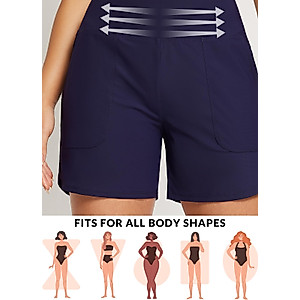 baleaf Women's Swim Shorts Tummy Control Modest Swimsuits Bathing Suit Bottoms 5" Board Shorts Beach Trunks with Pockets Dark Blue 2XL