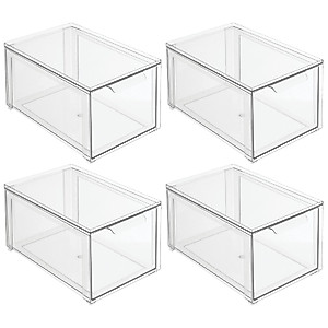 mDesign Plastic Stackable Drawer Organizer Storage Bin w/Pull Out Drawer - Holder for Crafts, Sewing, Hobby, Art Supplies in Home, Classroom, Office, or Studio - Lumiere Collection, 4 Pack - Clear
