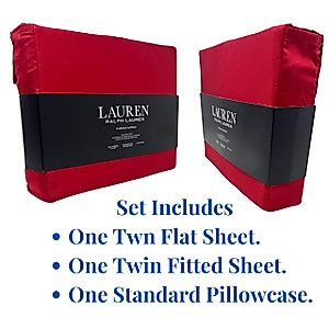 Lauren Ralph Lauren Dunham Sateen 3 pc Twin Sheet Set Admiral red