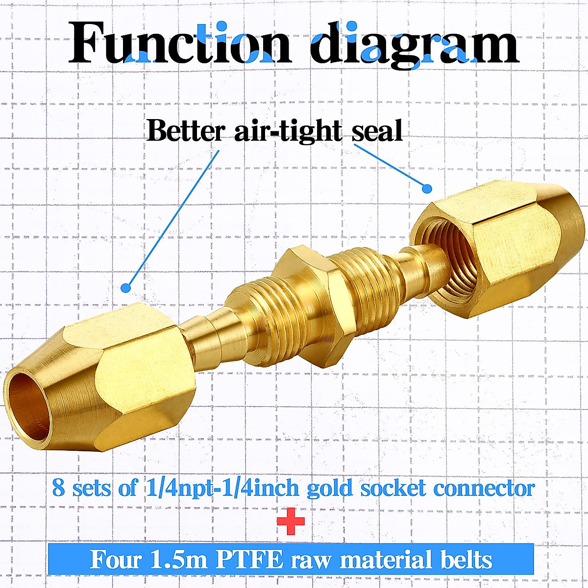Peryiter Solid Brass Air Hose Repair Fittings for ID Hose NPT Replacement Reusable Hose Splicer Air Hose Connectors Repair Kit with PTFE Tape Brass Connect Adapter (12 Pcs, 1/4npt-1/4 Inch)