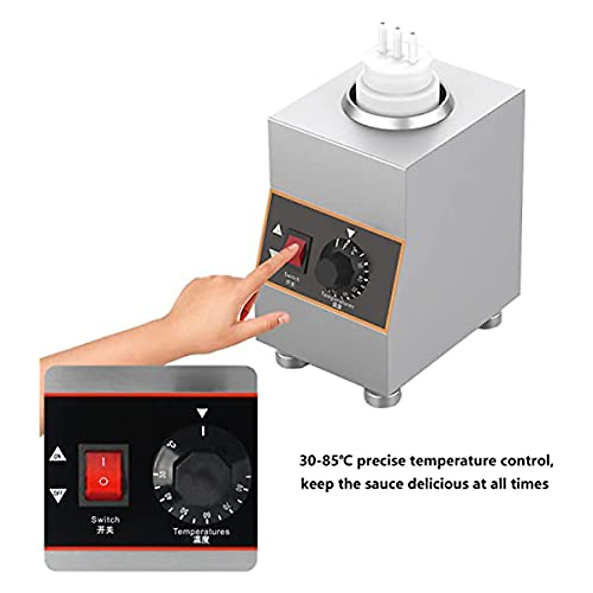 Commercial Electric Sauce Warmer Topping Dispenser Cheese Dispenser Warmer with 650ml Bottles Hot Fudge Caramel Jam Sauce Heated Pump Dispenser 30-85℃ Adjustable,1Grid