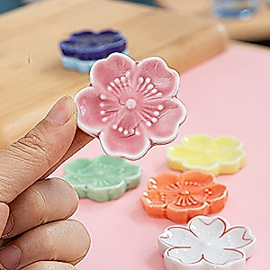 YAIKOAI Set of 7 Cherry Blossom Ceramic Chopsticks Rest Rack Forks Dinner Spoons Knives Stand Holder for Party Home Restaurant Dinnerware