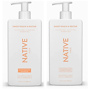 Native Shampoo and Conditioner Set | Sulfate Free, Paraben Free, Dye Free, with Naturally Derived Clean Ingredients| 16.5 oz (Sweet Peach & Nectar)