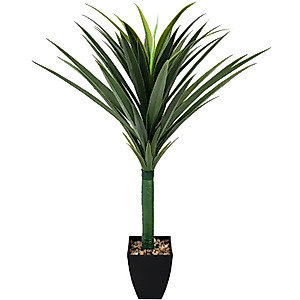 Worth Garden Artificial Yucca Tree 3ft,Tropical Yucana Plant,Realistic Tropical Dracaena Artificial Tree Faux Silk Plant Fake Potted Plant,Indoor Outdoor Décor,Black Pot & 20g Dry Greenmoss Included