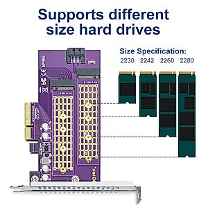 10Gtek 2-Port M.2 NVMe Adapter M-Key and B-Key, PCIe X4 Gen3.