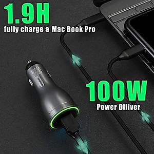 PhinkTek 100W Type-C Car Charger Super Fast Charge PD 100w and QC3.0 18W Dgital Display Car Charger Adapter for iPhone 14 13 12 iPad Pro Mac Book Pro Air Laptop Samsung S21 S22 Ultra Note 20