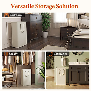 Lifewit 65L Slim Laundry Hamper, Small Laundry Basket with Lid, Dirty Narrow Collapsible Clothes Storage with Easy Carry Extended Handles, Tall Hampers for Bedroom Laundry Room, White, 1 Pack