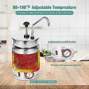 Restlrious Hot Fudge Dispenser with Temp Control, 4 QT Round Electric Nacho Cheese Warmer w/Stainless Steel Pot and Pump, Cheese Pump Station for Commercial Buffet, Cake Shop & Kitchen, 110V/200W
