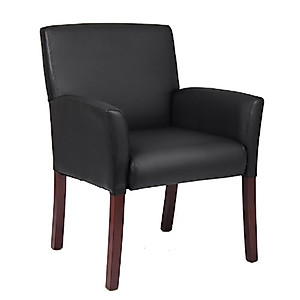 Boss Office Products Box Arm Guest Chair with Mahogany Finish in Black, 250