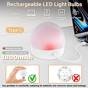E12 Rechargeable Light Bulbs with Remote Control Timer and 15 Color Temperature,350LM,Removable Base,Magnetically,Battery Operated Light Bulbs,USB Fast Charging,Dimmer,for Non-Hardwired,2Packs