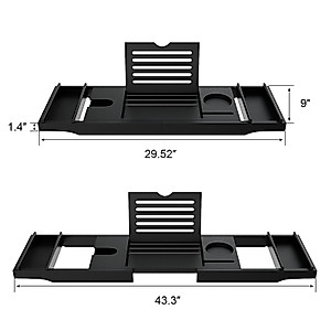 GIVINGTREE Bath Caddy Tray for Bathtub, Bamboo Bathtub Tray Caddy - Wood Bath Tray Expandable with Smartphone Tablet Book Holders, Soap Tray, Wine Glass Slot, Black