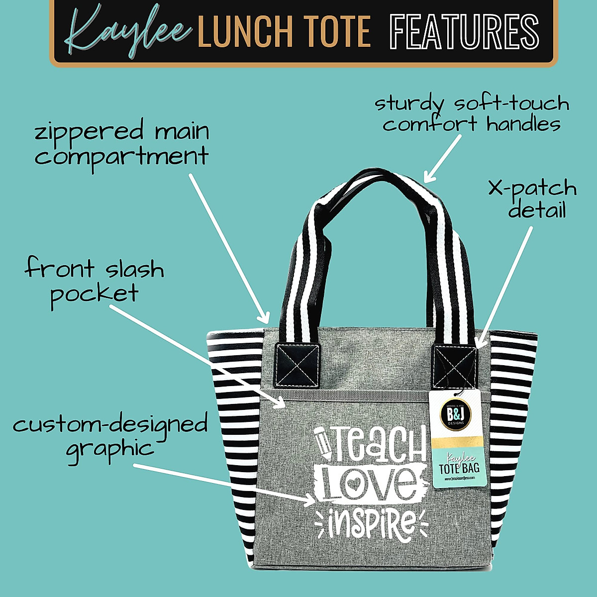 Brooke & Jess Designs Teacher Tote Bag for Work - Teacher Gifts for Women, Teacher Bag Best Teacher Appreciation Day Gift, Birthday