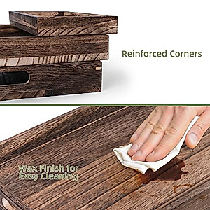 LotFancy Wooden Serving Trays, 7 Piece Set, Rustic Nesting Food Trays with Handles, Decorative Charcuterie Board Platter for Ottoman, Desktop, Coffee Table, Countertop Centerpiece