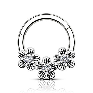 COCHARM 16g Flower Cute Daith Piercing Jewelry Surgical Steel Clear CZ Daith Earrings Hypoallergenic Septum Rings for Women