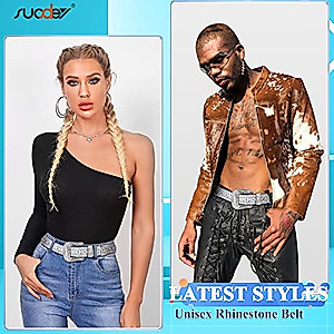 SUOSDEY Men Women Rhinestone Belt Western Cowboy Cowgirl Shine Crystal Diamond Studded Luxury Strap Belts,Silver