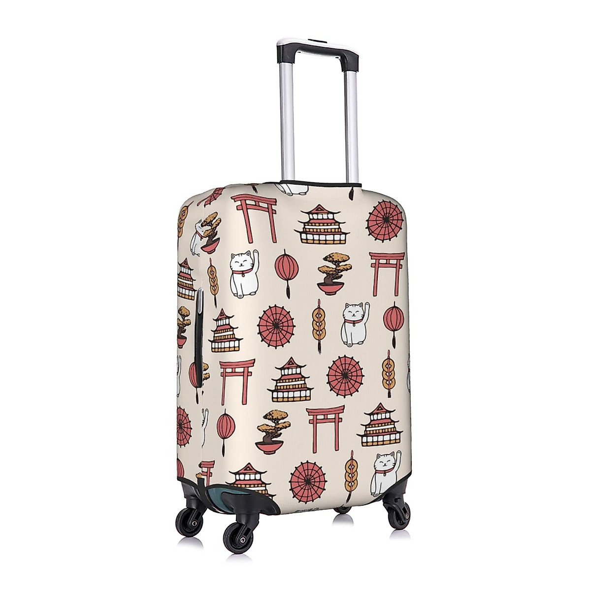 Japanese Lucky Cats Asian Oriental Travel Luggage Cover Fits 18-32 Inch Luggage, Stretch Suitcase Cover Protector with Concealed Zipper for Wheeled Suitcase Tsa Approved