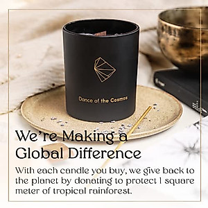 Healing Aromatherapy Crystal Candle| Amethyst and Clear Quartz| Lavender Essential Oil| Wood Wick| Black Soy Wax| Large 10.5 Oz Jar| for Manifestation, Stress Relief, and Magic| Luxury Gift Box|