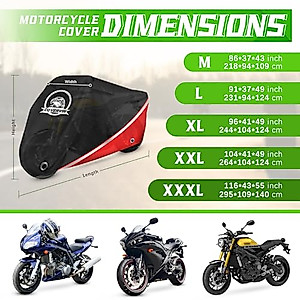 COVERVIN Motorcycle Cover, All Weather Outdoor Waterproof Night Protection with Reflective Strips, Locking Holes and Storage Bag for 96 Inch Suzuki, Kawasaki, Honda, Harley-Davidson(Red XL)