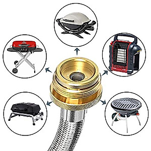 MOFLAME 1 lb. to 20 lbs. Propane Adapter Hose Conveter With Fuel Gauge,6FT Stainless Braided Propane Hose Adapter Converter 1 lb Protable Appliance.Heater.Camping Stove to 5-100lb POL LP Tank.