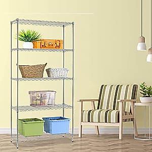 HCY 5-Tier Storage Shelf Heavy Duty Storage Shelving Unit NSF Height Adjustable Metal Storage Rack for Laundry Bathroom Kitchen Garage Pantry Organization - 14"x36"x72" (Chrome)