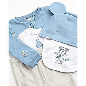 Disney Newborn Baby Boys Girls 7 Piece Layette Gift Set: Mickey Mouse, Winnie the Pooh & Minnie Mouse, 0-6M, Size 0-3M, Mickey Blue/Heather Grey