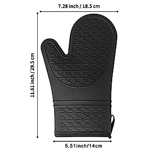 Vaincre Oven Mitts Heat Resistant - 2PCS Black Silicone Oven Mitts, Non-Slip Grip Soft Oven Mitt, Flexible Kitchen Oven Mits Potholders Oven Gloves for Cooking Baking Kitchen Mittens