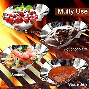 Linoone Reusable Stainless Steel Grilled Oyster Shells, Set of 12, Great for Make Oysters/Baked Clams/Scallop/Seafood of All Kind, Silver（Stainless Steel Kitchen Tongs） (Set of 12)