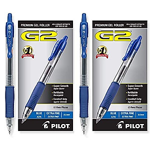 Pilot G2 Retractable Premium Gel Ink Roller Ball Pens, Extra Fine, 24 Pack, Blue