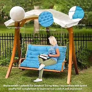 Swing Cushions for Outdoor Furniture, Waterproof Porch Swing Cushions 2-3 Seat, Thicken Outdoor Swing Cushion with Tie for Patio Garden Furniture (Khaki,48 x 40)