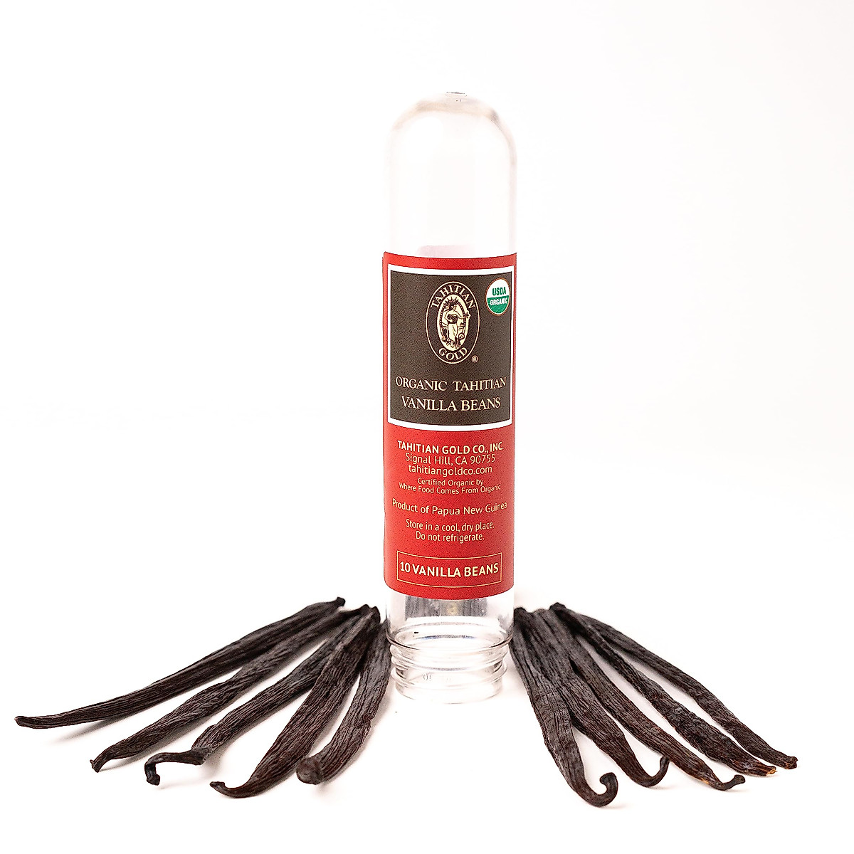 Tahitian Gold Grade A Vanilla Beans: 10 Organic Whole Vanilla Beans for Making Extract, Baking, & Cooking - Tahitian Vanilla Beans: Freshly-Cured, Gourmet Real Vanilla Pod in Durable, Kitchen-Safe Jar